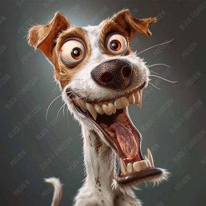 Funny Caricature of a Crazy Dog